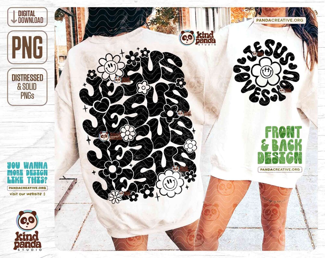 Floral Groovy Jesus PNG, Front & Back Christian T-shirt Sublimation ...