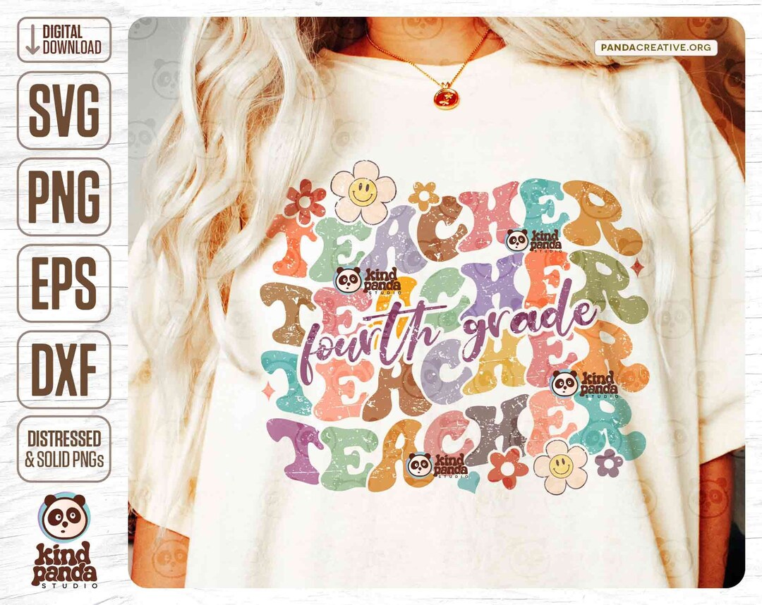 Groovy Fourth Grade Teacher SVG PNG, Retro 4th Grade Teacher Shirt Png ...