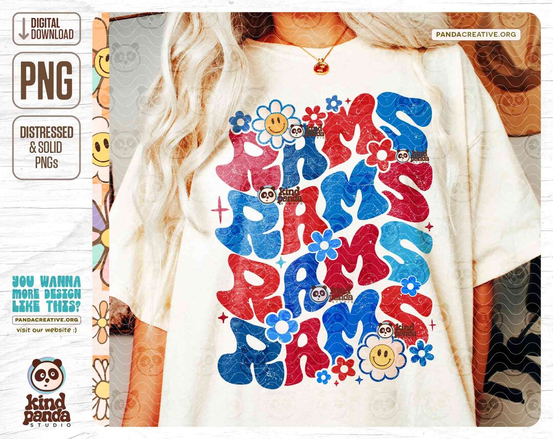 Retro Blue Red Rams PNG Floral College Mascot Sublimation - Etsy