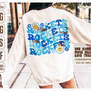 Retro Blue Rockets PNG SVG, Floral Mascot Sublimation, Groovy Game Day ...