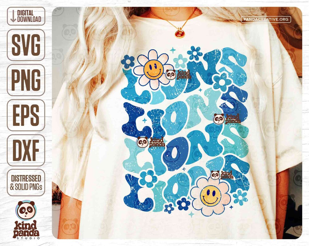 Blue Lions SVG PNG, Groovy Mascot Sublimation, Distressed Game Day ...