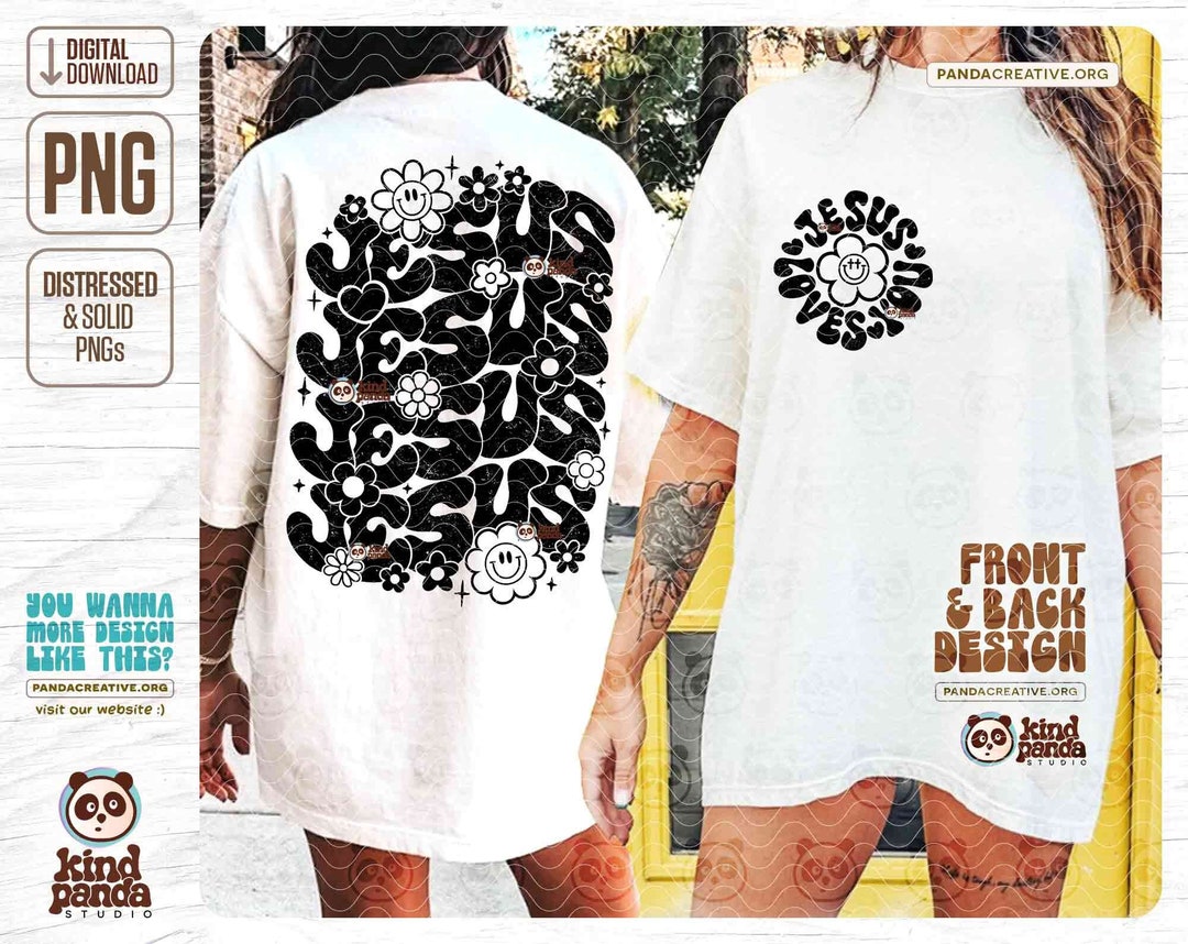 Floral Groovy Jesus PNG, Front & Back Christian T-shirt Sublimation ...