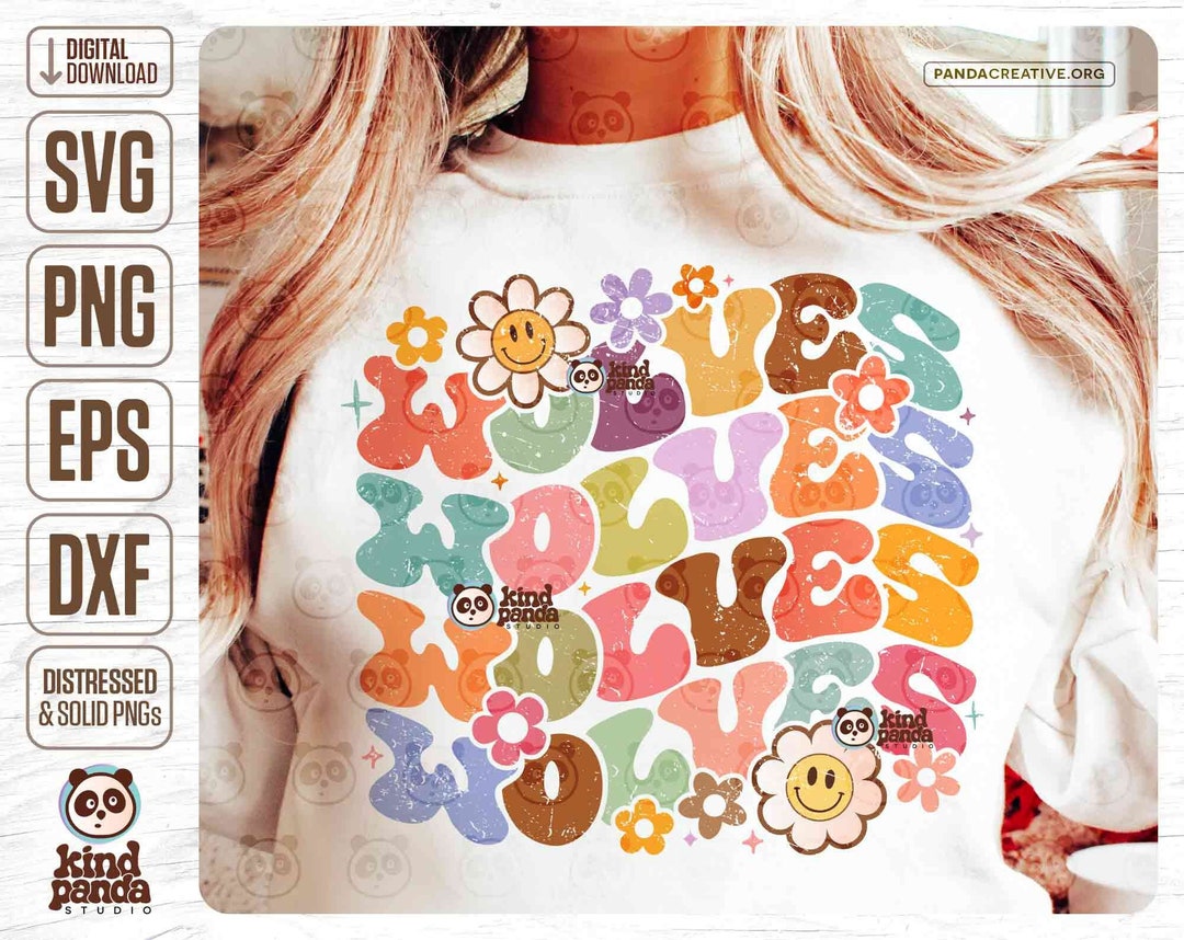 Floral Wolves SVG PNG, Retro Game Day Sublimation, Groovy College Wolf ...
