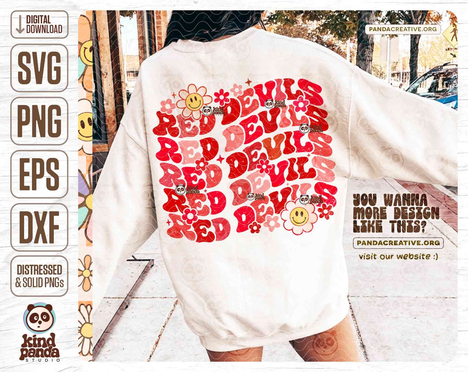Retro Red Devils PNG SVG, Floral Mascot Sublimation, Groovy Game Day ...