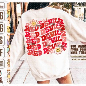 Retro Red Devils PNG SVG, Floral Mascot Sublimation, Groovy Game Day ...