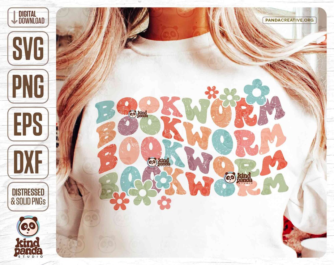 Bookworm SVG PNG Sublimation Groovy Book Lover Retro Bookish - Etsy