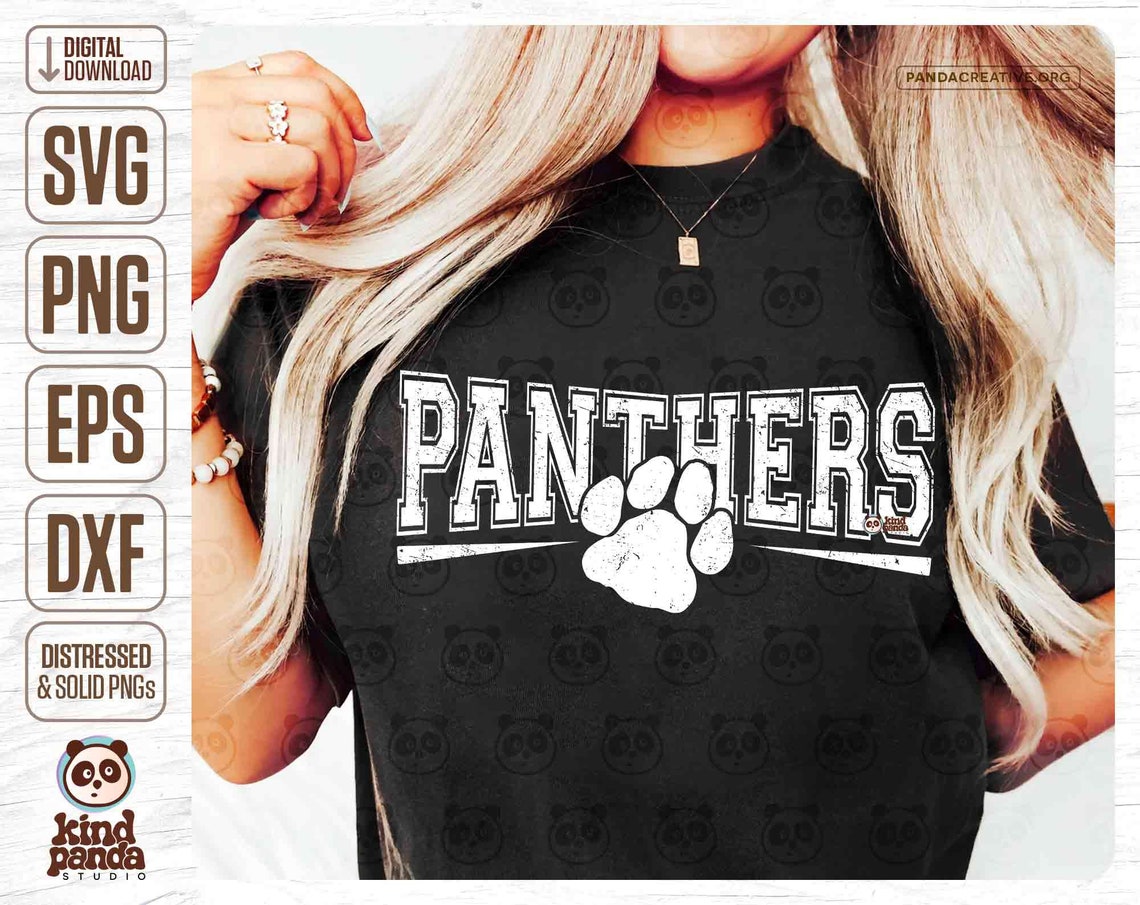 Panthers SVG PNG DXF, Distressed Panther Paw Shirt Sublimation Design ...