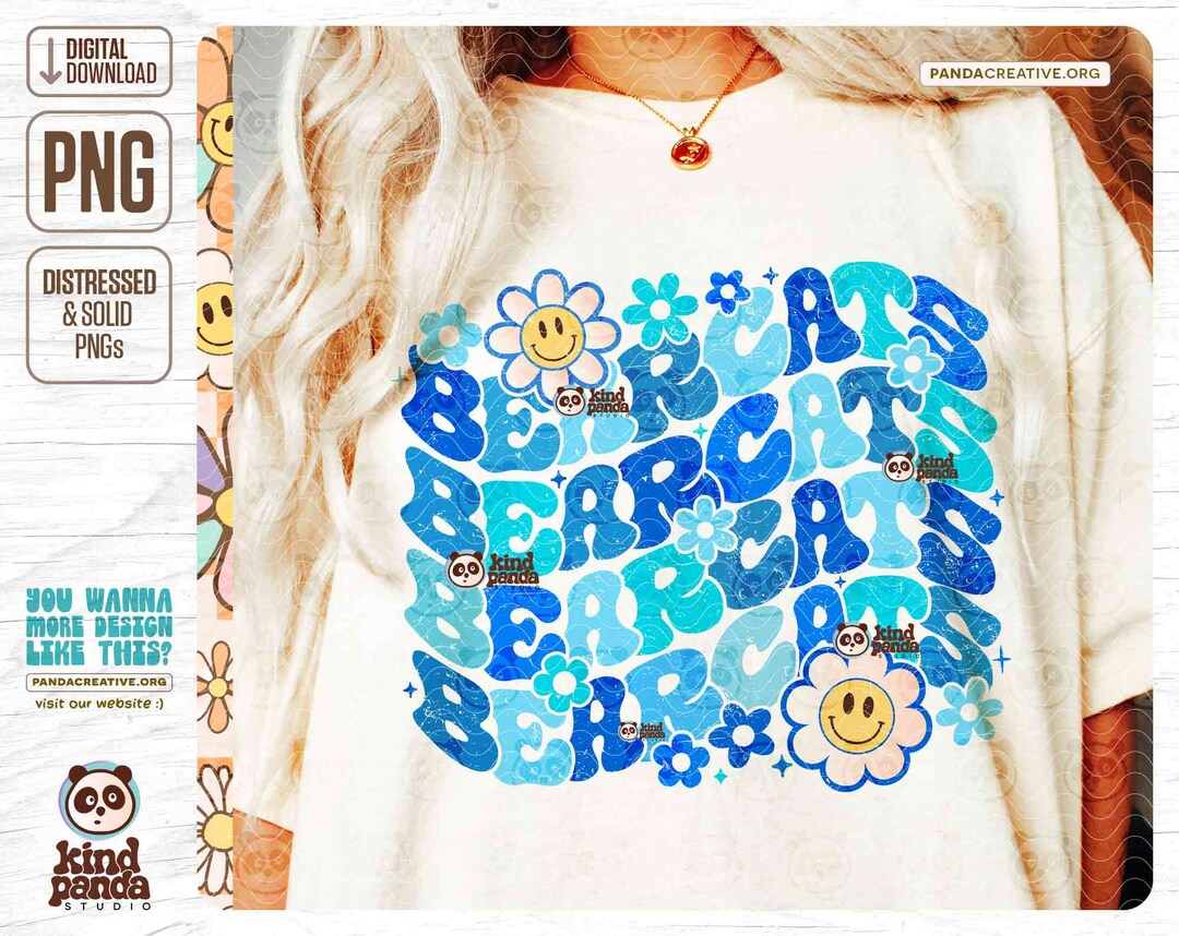 Retro Blue Bearcats PNG, Groovy College Mascot Shirt Design, Bearcats ...