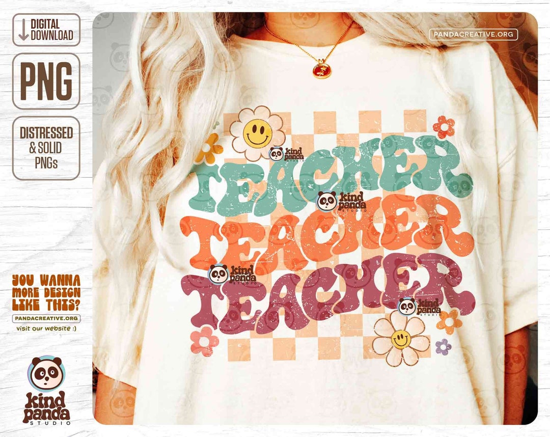 Checkered Teacher PNG, Floral Teaching Shirt Sublimation Design, Groovy ...