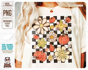 Retro Checkered Fall Sublimation, Vintage Thanksgiving PNG, Pumpkins ...