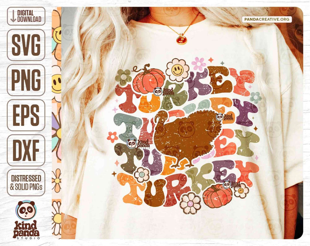 Retro Turkey PNG SVG, Groovy Thanksgiving Sublimation, Floral Autumn ...