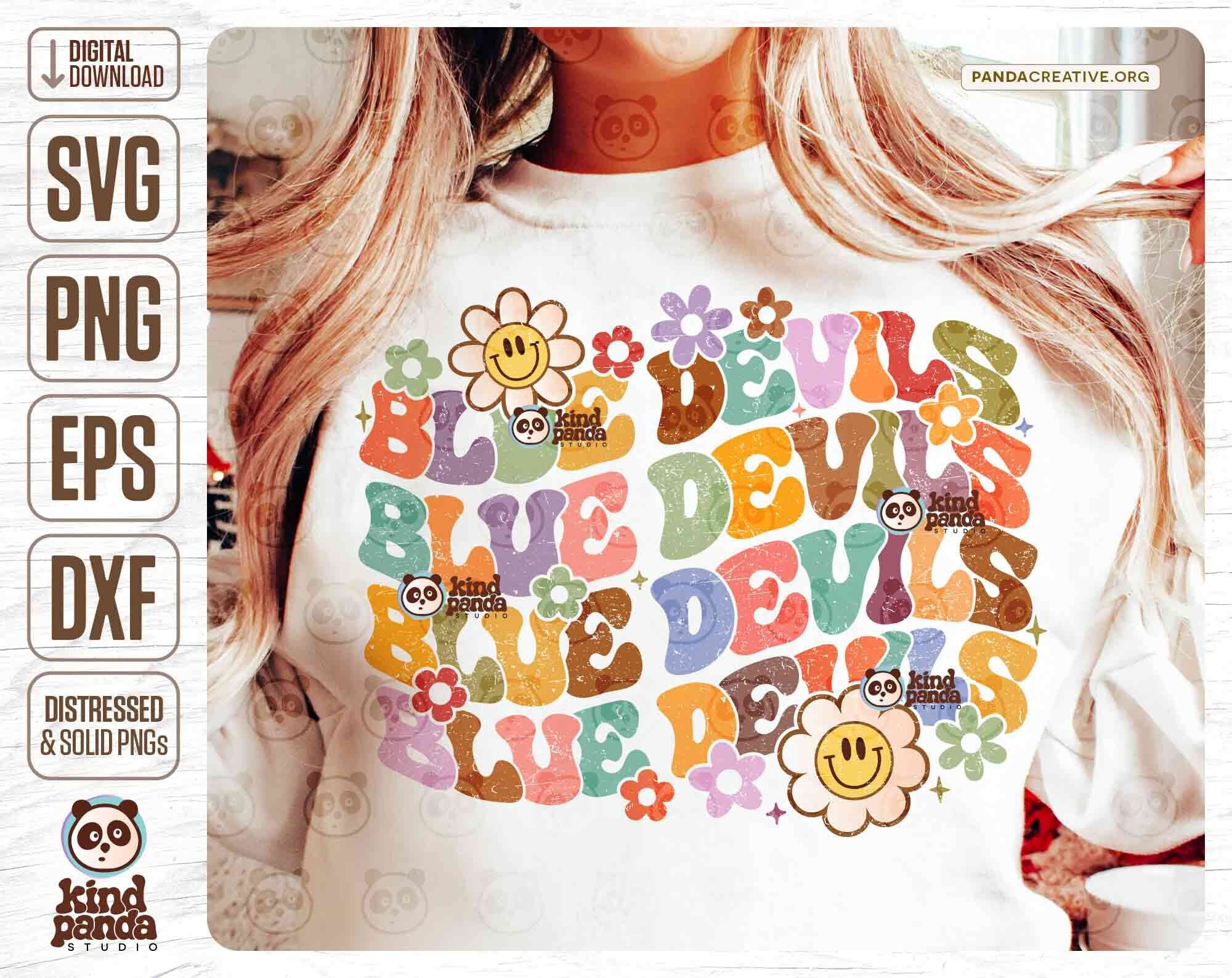 Floral Blue Devils SVG PNG, Retro Mascot Sublimation, Groovy Game Day ...