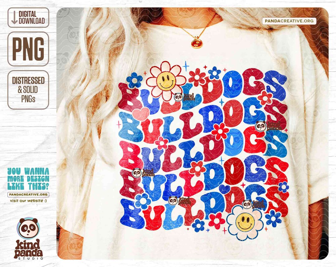 Red Blue Bulldogs PNG Floral School Mascot Shirt Sublimation - Etsy