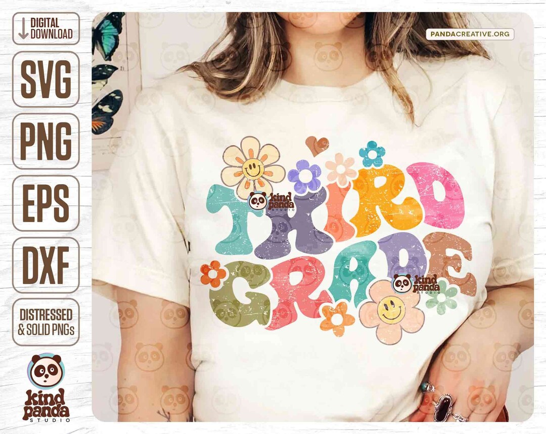 Floral Third Grade PNG SVG, Groovy 3rd Grade Teacher Svg, Retro Teacher ...