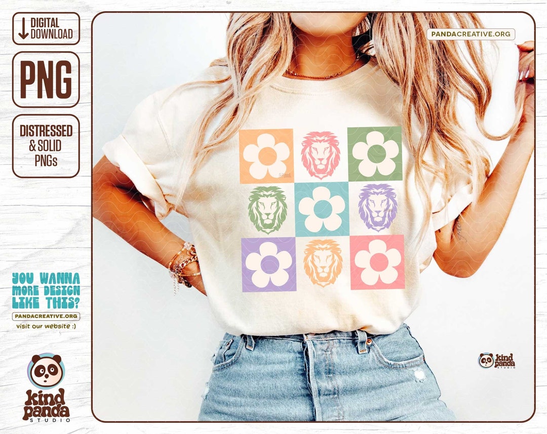 Flowers Lions PNG, Checkered Mascot Shirt Png Sublimation Design, Boho ...