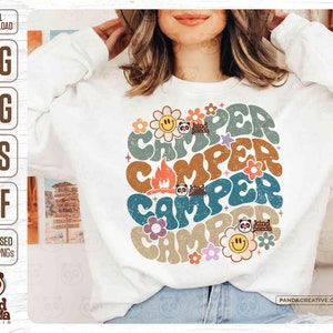 Groovy Floral Camper SVG PNG, Retro Happy Camper Png Sublimation ...