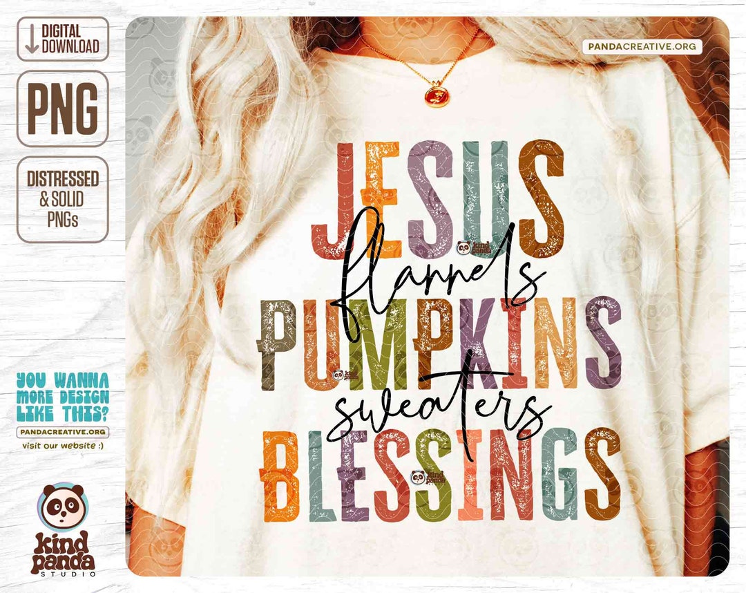 Fall Christian PNG, Jesus Flannels Pumpkins Sweaters Blessings, Retro ...