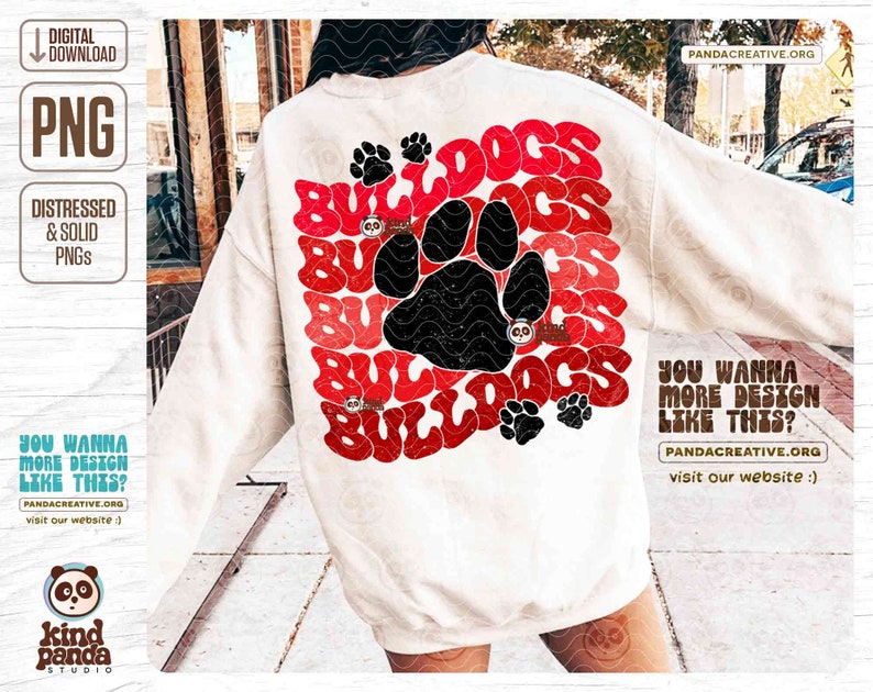 Retro Red Bulldogs PNG, Wavy Font Mascot Sublimation, Groovy School ...