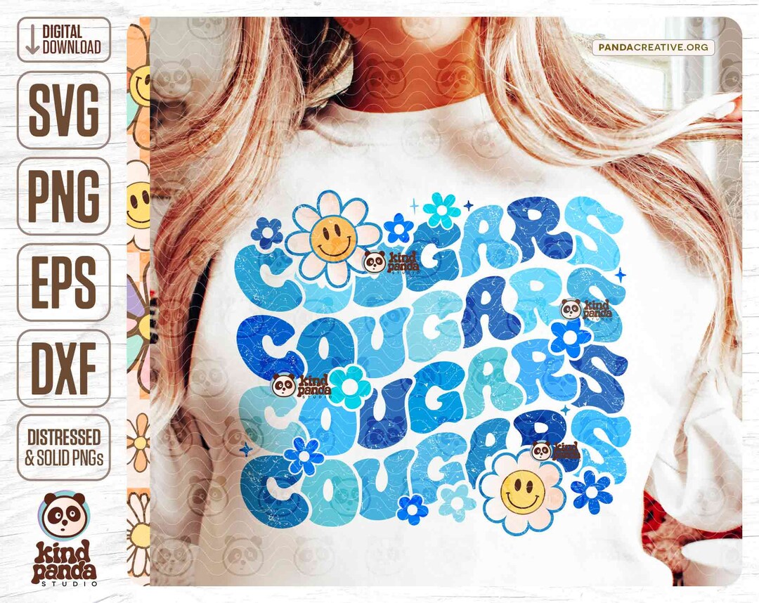 Retro Blue Cougars PNG SVG DXF Groovy College Sports Game Day - Etsy