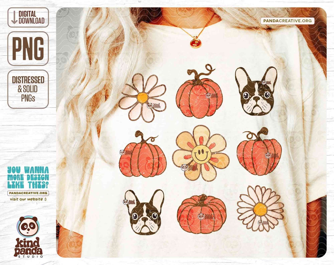 Retro Frenchie Fall PNG Vintage Pumpkins & Flowers - Etsy