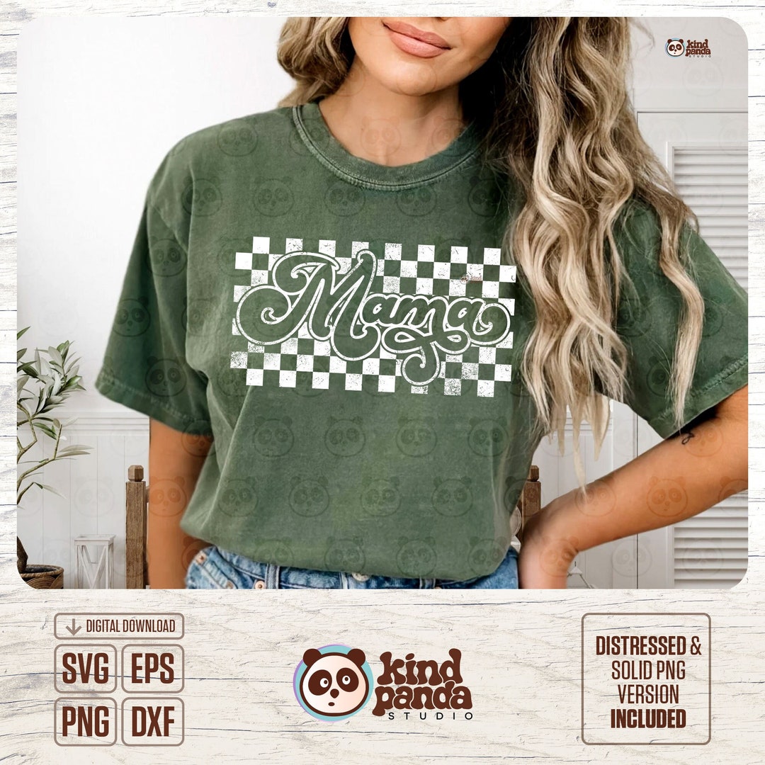Mama SVG PNG DXF, Checkered Mom Png, Retro Font Mama Cut File, Grunge ...