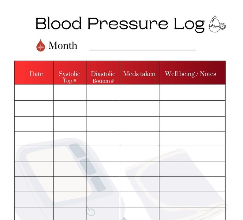 Blood Pressure Log Printable | Blood Pressure Tracker PDF | Instant ...