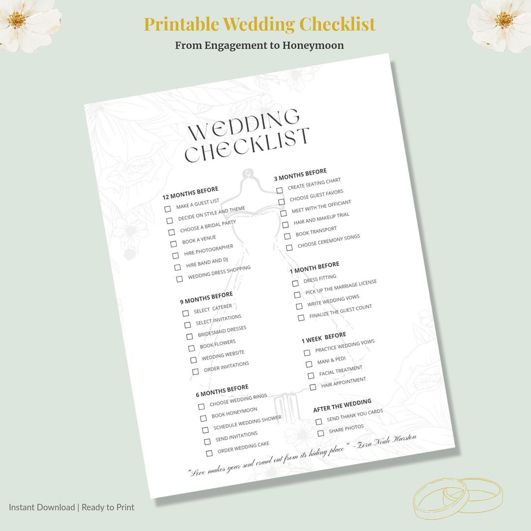 Printable Wedding Checklist | Wedding Planning Timeline PDF | Bride To ...