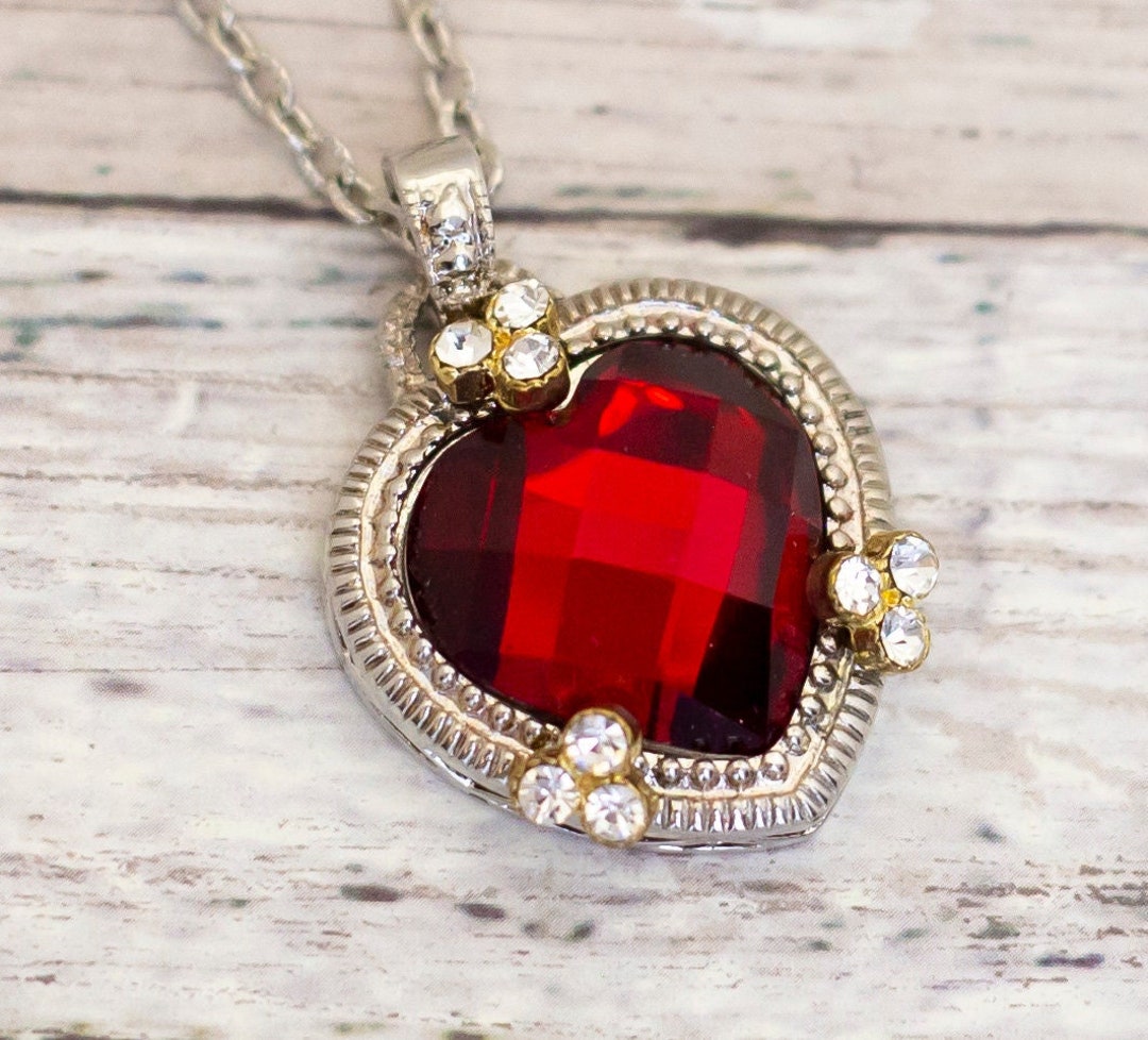 Vintage Art Deco Red Faux Gems Silver Tone Necklace 18 Inch - CB20 - Etsy
