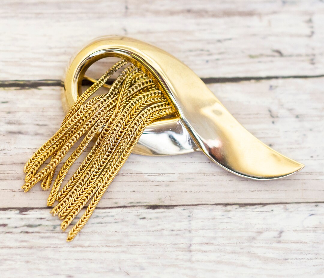 Vintage Gold Tone Dangling Chains Elegant Abstract Brooch - CB11 - Etsy