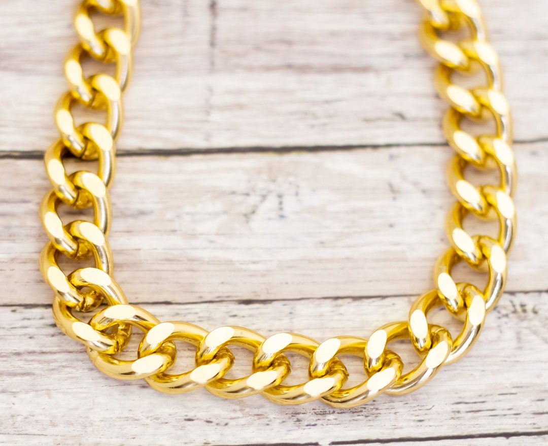 Vintage Bulky Curb Style Chains Gold Tone Choker Necklace 15 Inch ...