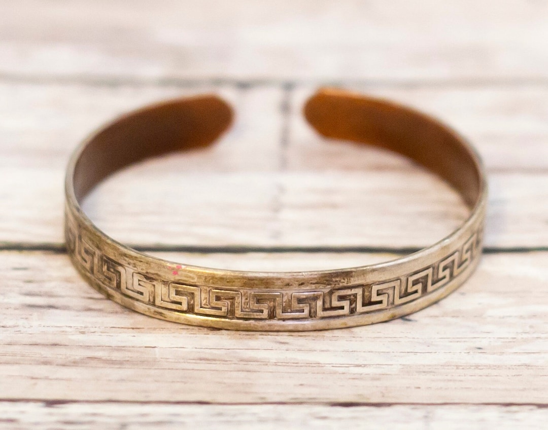 Vintage Copper Geometric Antique Pattern Cuff Bracelet 7 Inch by Sabona ...