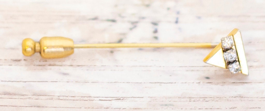Vintage Gold Tone Geometric Pyramid Colorless Rhinestones Stick Pin ...