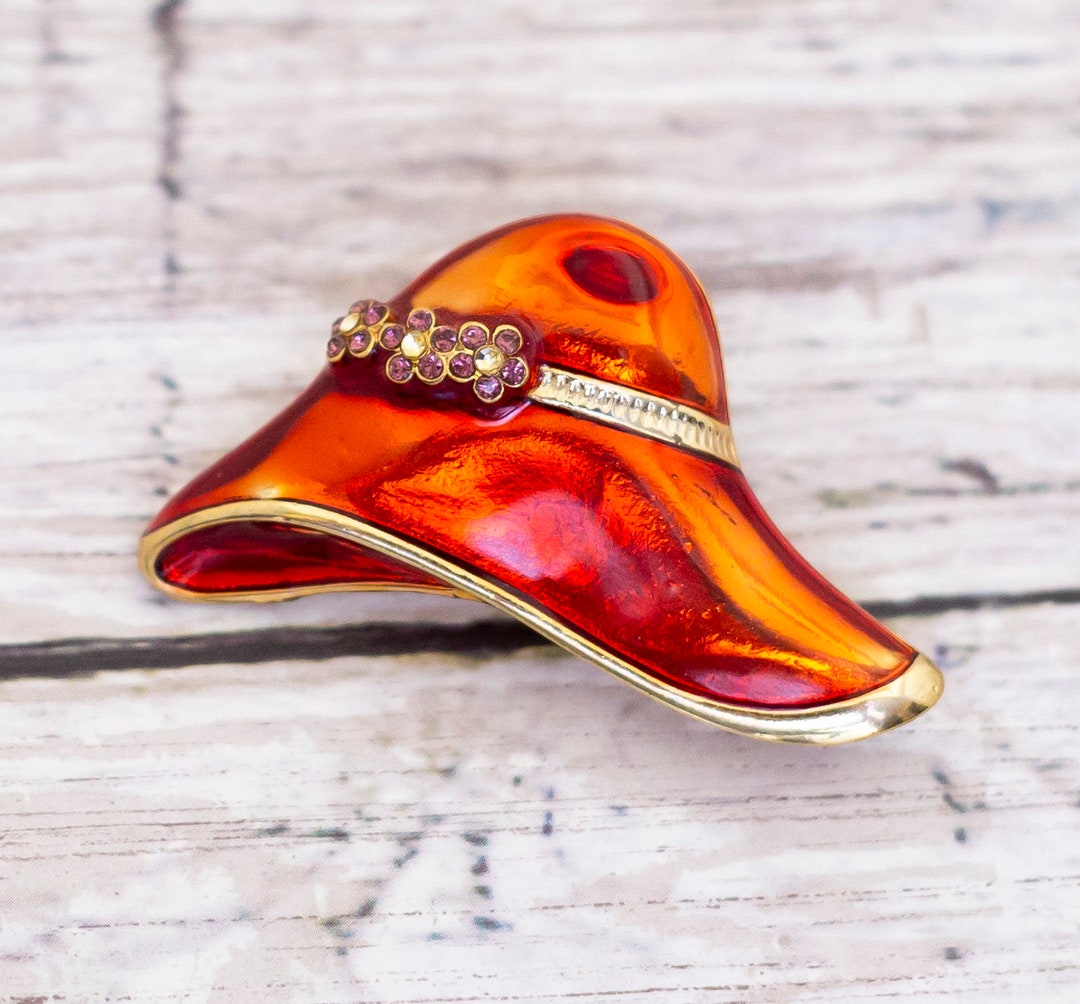Vintage Red Fashionista Sun Hat Intricate Brooch - CB4 - Etsy