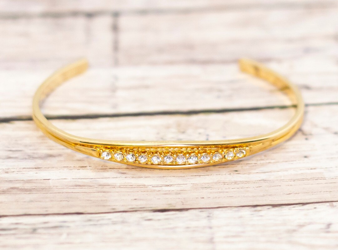 Vintage Rhinestone Line Gold Tone Cuff Bracelet 8 Inch - CB16 - Etsy