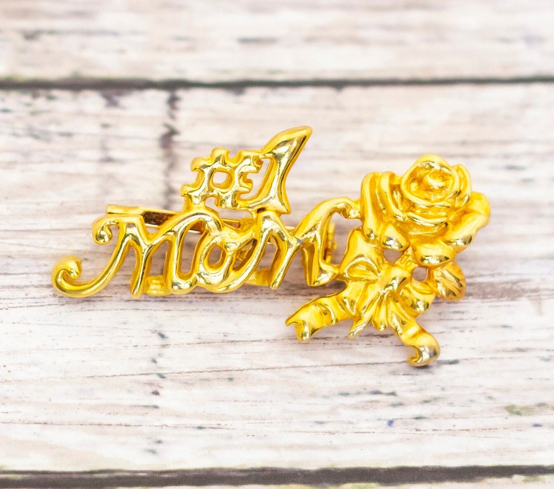 Vintage Gold Tone Number 1 Mom Rose Brooch - CB11 - Etsy