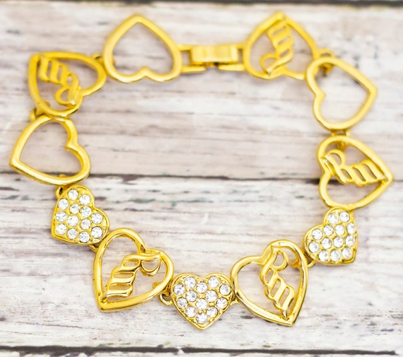 Golden heart rhinestone bracelet store