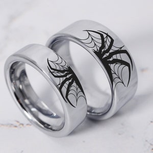 Spiderweb Wedding Band Ring Set, Spider Rings, Wedding Jewelry, Spider ...