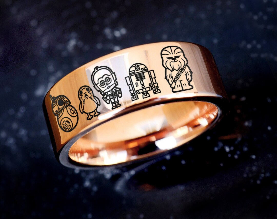 Star Wars Chibi Wedding Band, R2D2 Chewie Ring, Star Wars Rebel ...