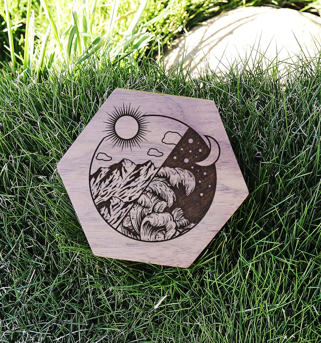 Sun and Moon Wedding Ring Box, Engraved Mountain Nature Engagement Ring ...