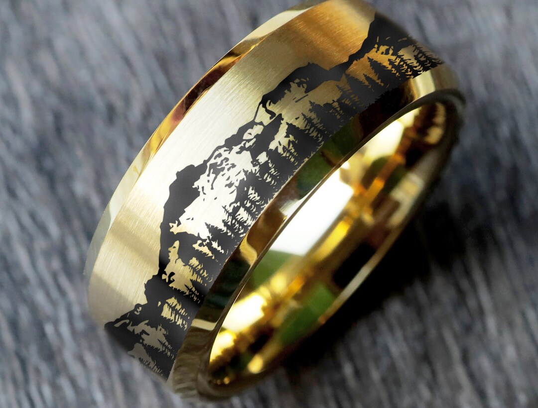 Nature Landscape Mountain Range Wedding Band, Forest Engagement Ring ...
