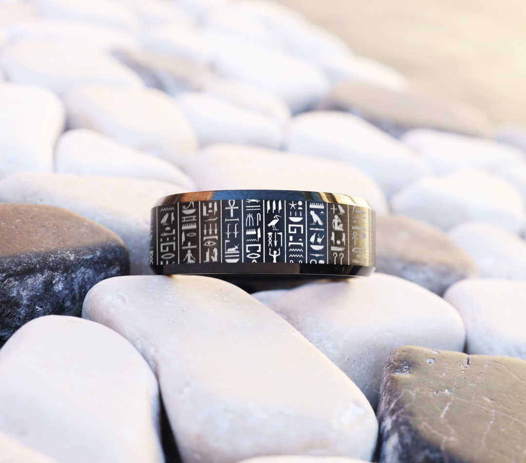 Egypt Wedding Band, Hieroglyphics Wedding Ring, Egypt Symbol Engraved ...