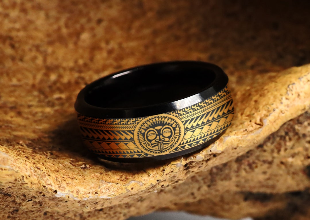 Tribal Face Hawaiian Ring, Hawaii Wedding Band, Tribal Polynesian ...