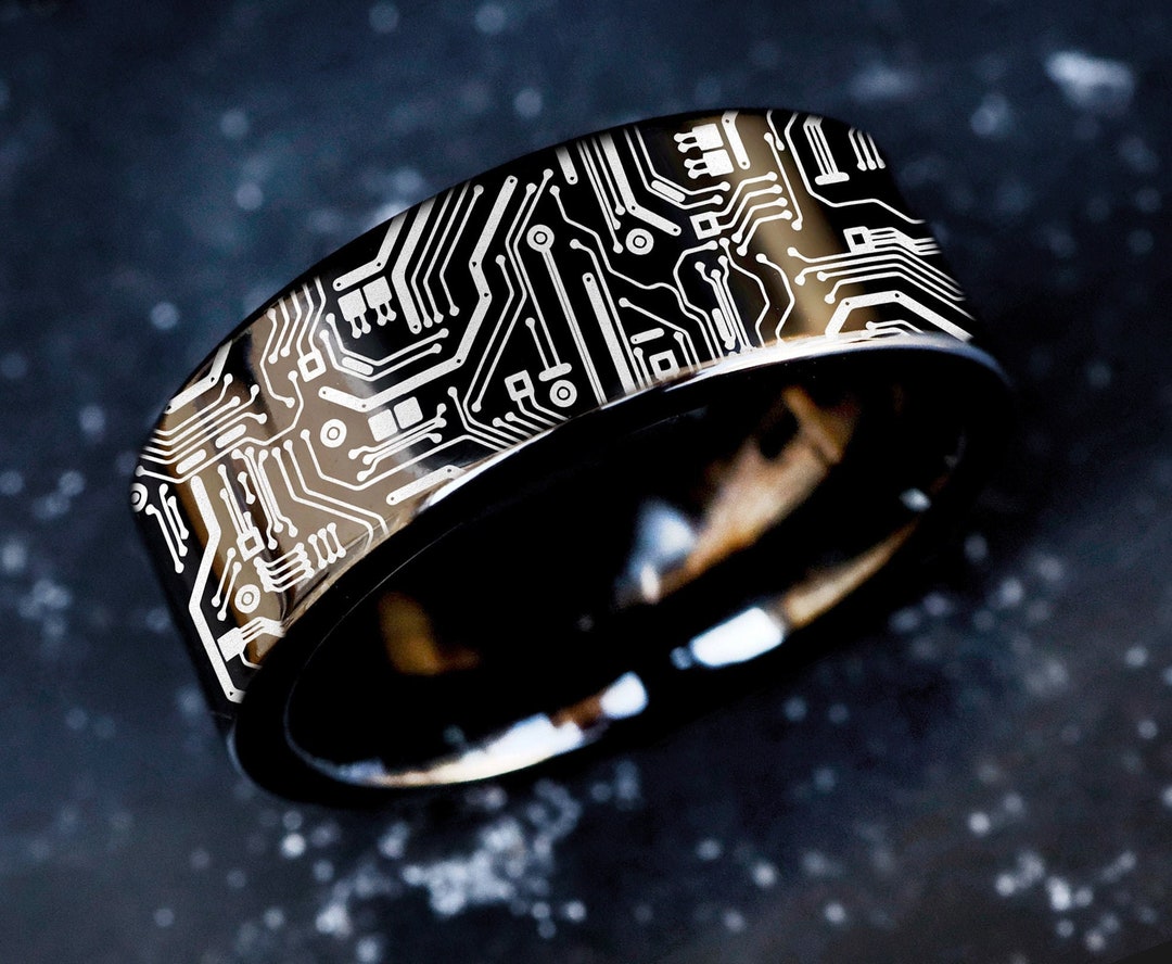 Black Circuit Board Ring, Circuit Board Wedding Band, Circuit Board ...