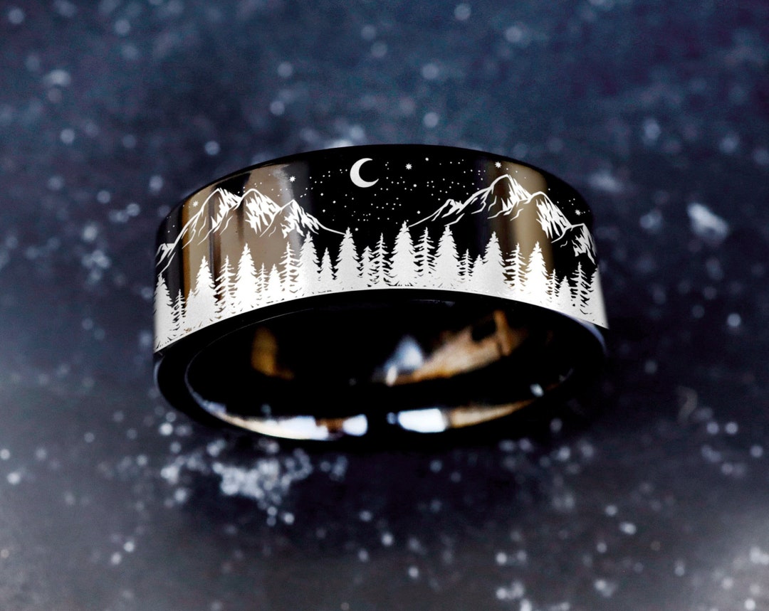Nature Landscape Mountain Range Wedding Band, Forest Engagement Ring ...