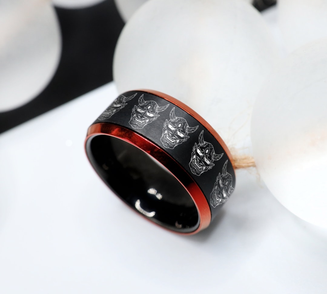 Oni Mask Japanese Samurai Kabuta Ring, Tengu Bushido Wedding Band ...
