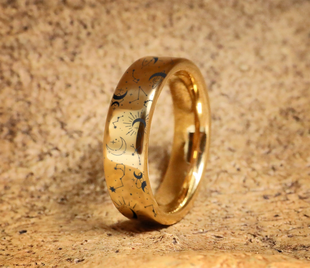 Crescent Moon Ring, Constellation Wedding Ring, Astrology Wedding Band ...