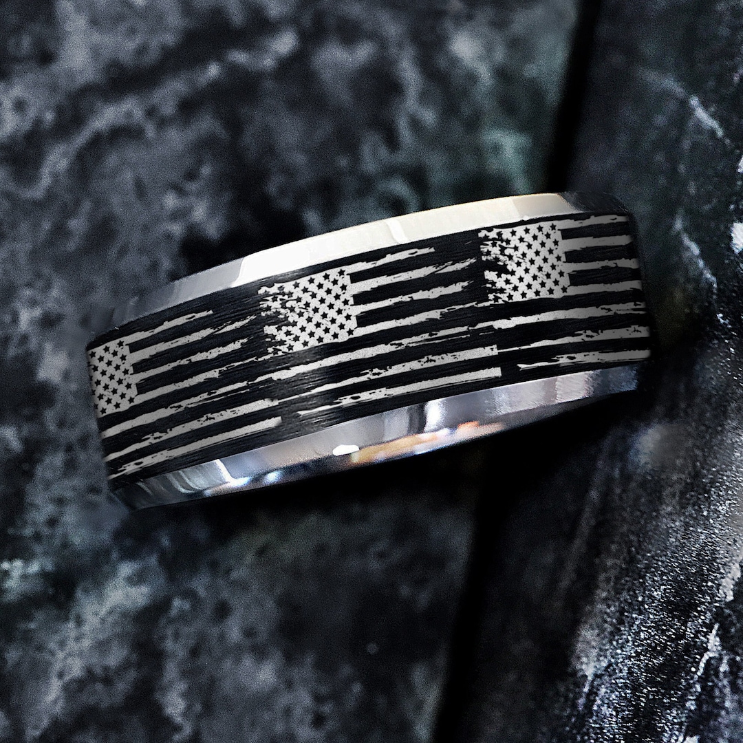 Distressed American Flag Wedding Band, Patriotic Flag Ring, American ...