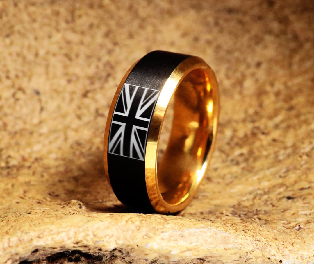 United Kingdom Wedding Band, UK Engagement Ring, UK Flag Ring, Engraved ...