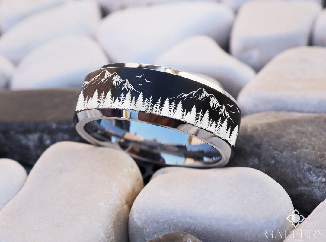 Nature Landscape Mountain Range Wedding Band, Tree Forest Wedding Band ...