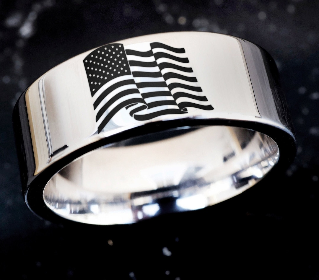 Silver American Flag Wedding Band, American Band of Brothers Ring ...